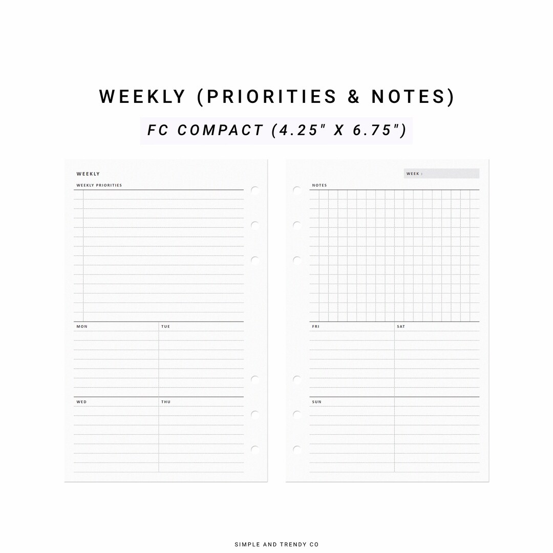 Weekly Planner FC Compact, Weekly Agenda WO2P, Printable Weekly ...