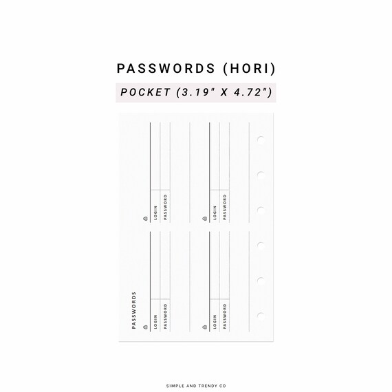 Printable Password Log Pocket Size Password Keeper Password - Etsy