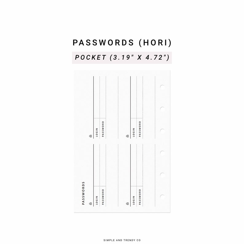 Printable Password Log Pocket Size Password Keeper Password - Etsy