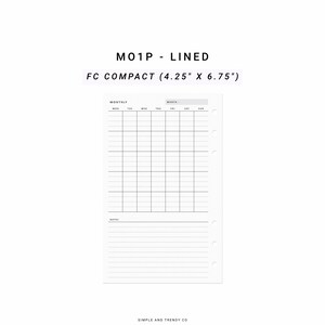 Month on One Page MO1P FC Compact Undated Monthly Planner, Minimalist ...