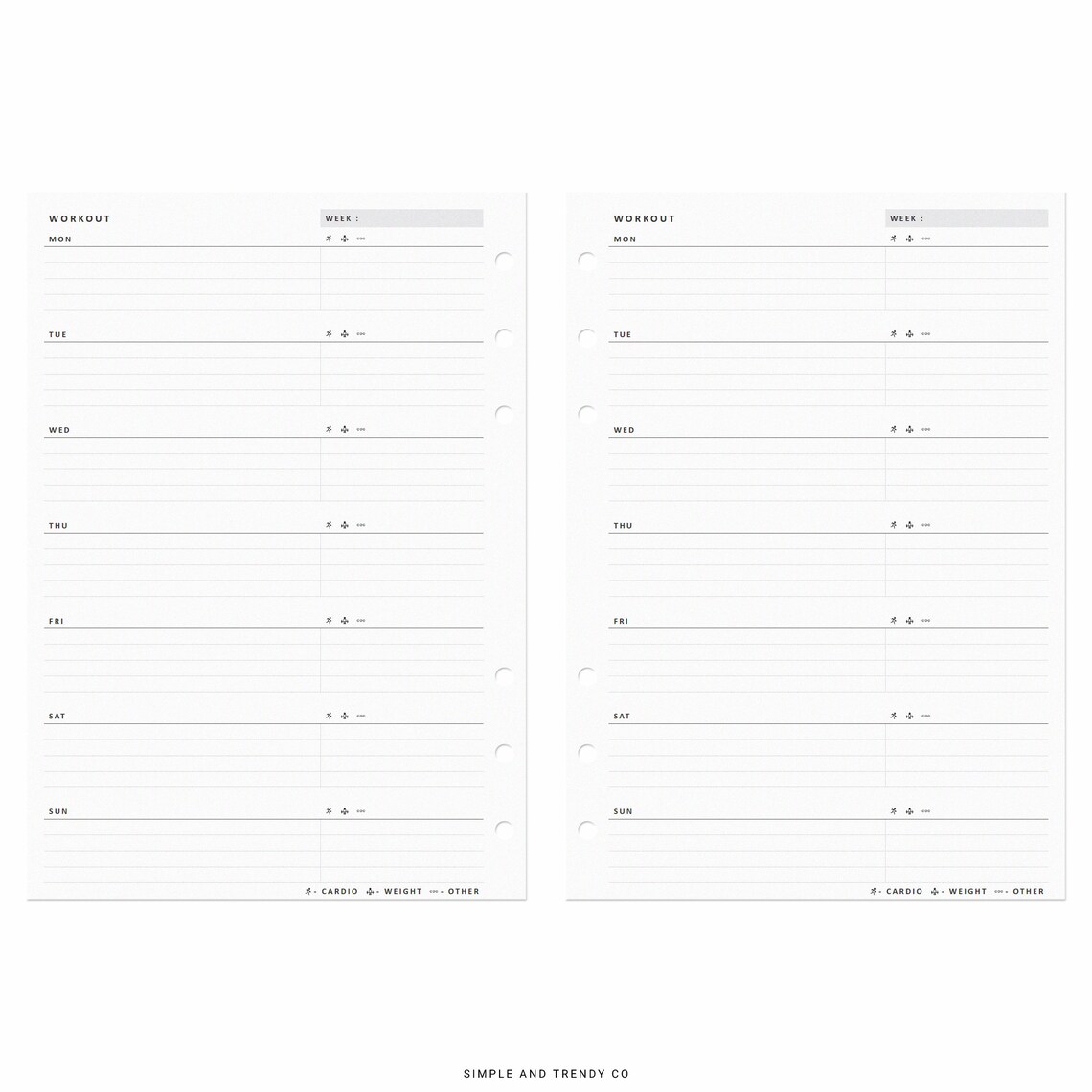 Workout Tracker A5 Planner Inserts Printable Weekly Workout - Etsy