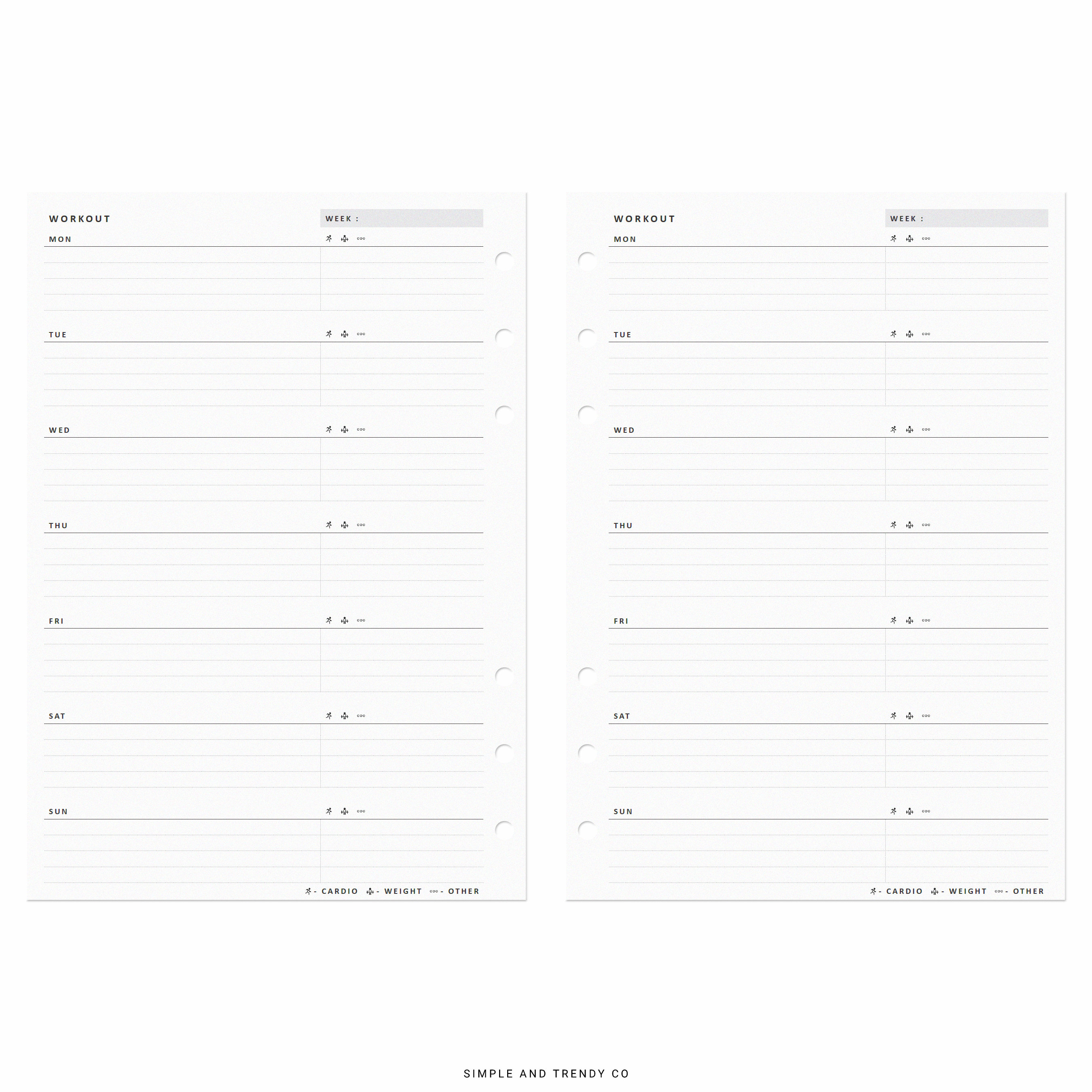 Workout Tracker A5 Planner Inserts Printable Weekly Workout - Etsy