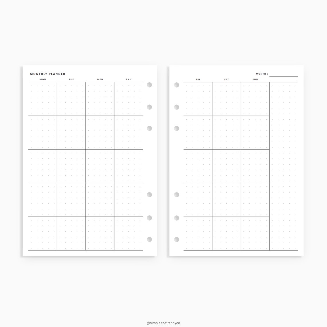 Monthly Planner Printable Minimalist Planner Personal Wide | Etsy
