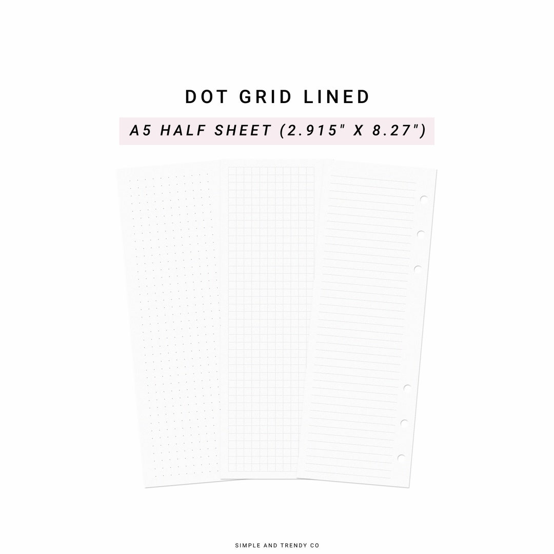 Dot Grid Lined Paper A5 Planner Inserts Half Sheet, Printable Writing ...