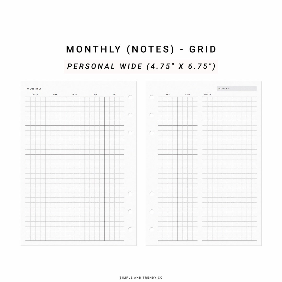 Monthly Planner Printable Personal Wide Undated Monthly Plan - Etsy