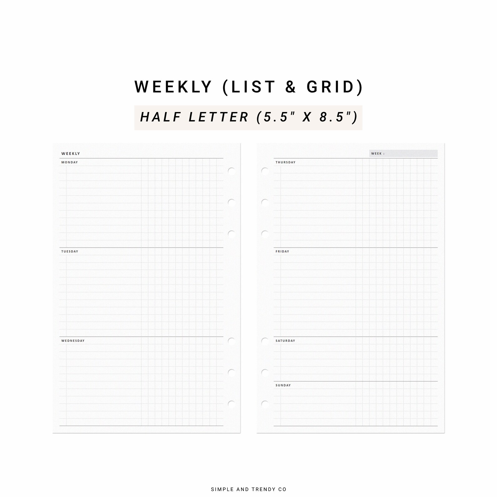 Weekly Planner Printable Half Size Half Letter Inserts Weekly - Etsy