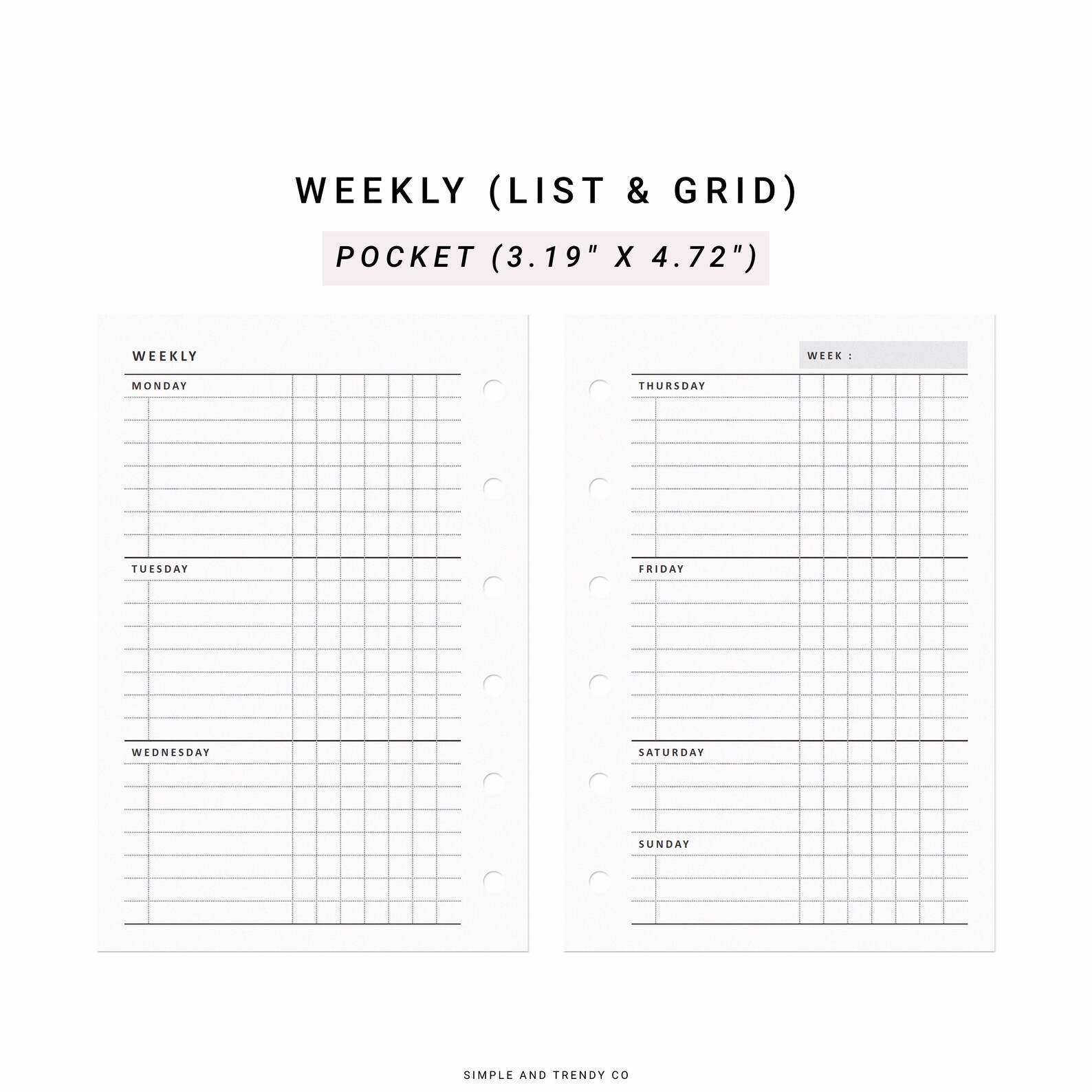 Weekly Planner Printable Pocket Size Weekly to Do Checklist - Etsy