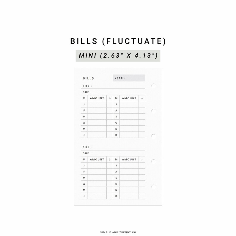 Bill Tracker Printable Filofax Mini Bill Organizer Bill Due - Etsy