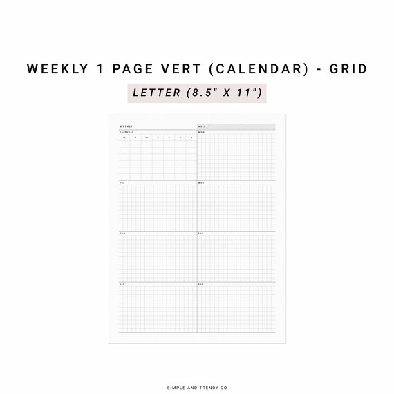 Week on One Page Printable Letter Size Weekly 1 Page Vertical - Etsy