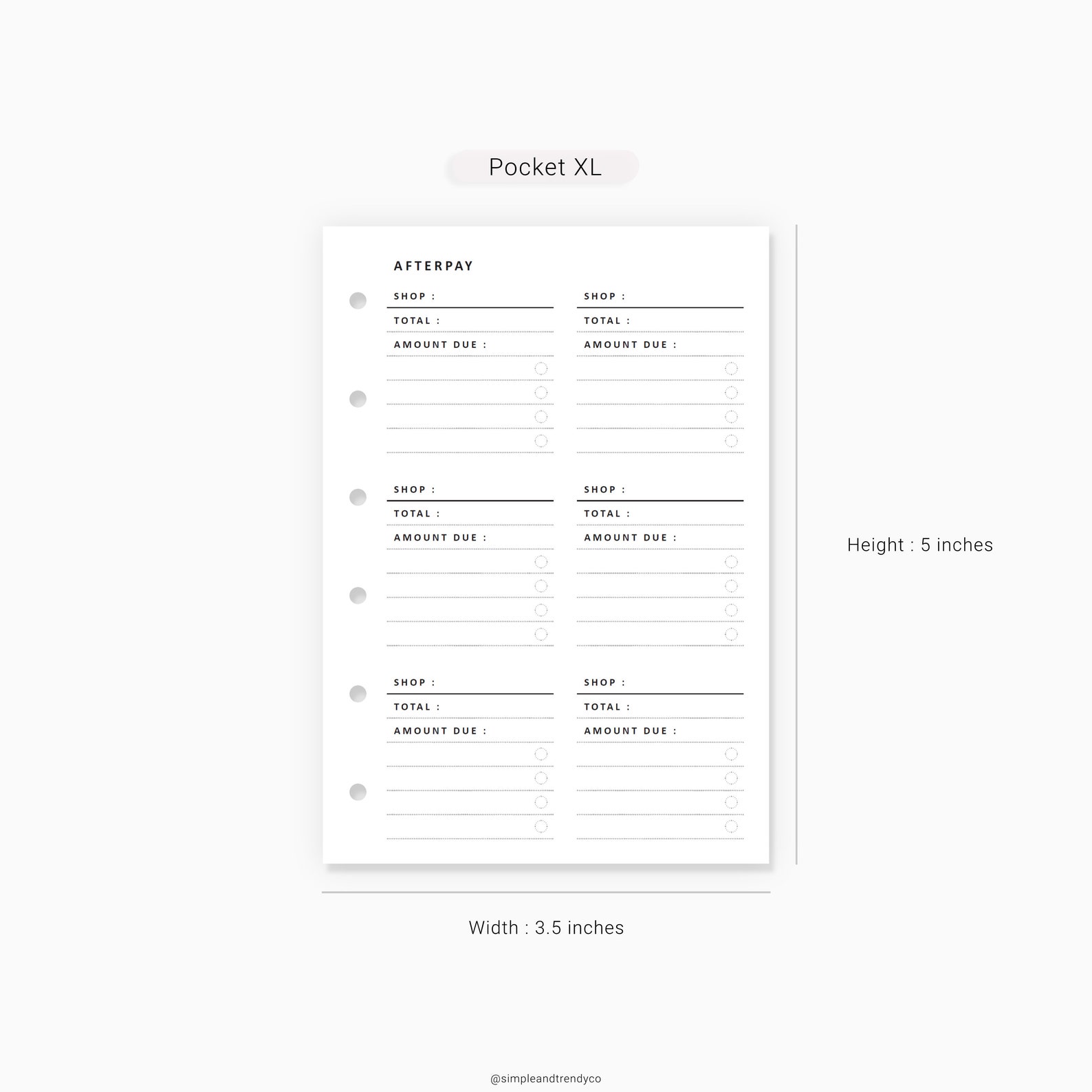 Afterpay Tracker Pocket XL Printable Afterpay Payment Tracker | Etsy