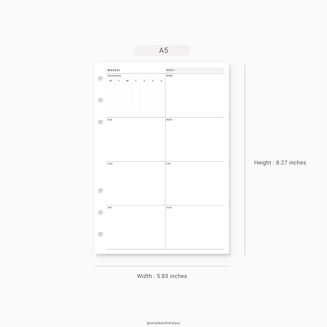 Week on One Page Printable A5 Planner Inserts Weekly 1 Page | Etsy