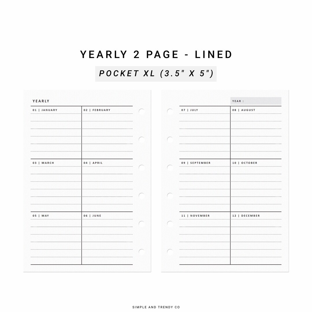 Year at A Glance Pocket XL, Yearly Planner, Printable Yearly Overview ...