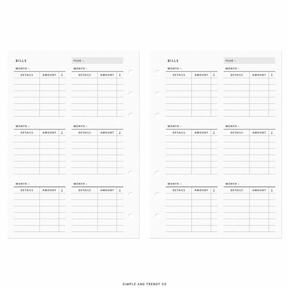 Bill Tracker Printable A6 Inserts Bill Organizer Bill Due - Etsy
