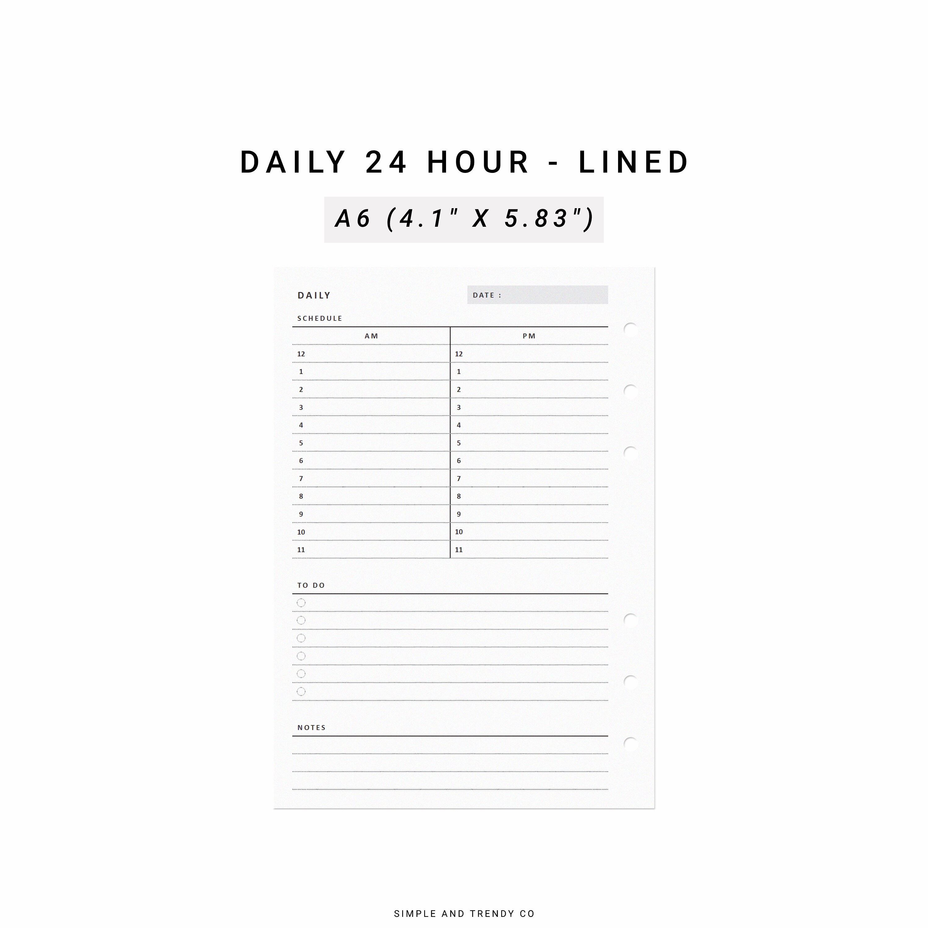 Daily Planner 24 Hour A6 Inserts Printable Daily Schedule - Etsy