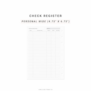 Checking Register Personal Wide Checkbook Register Printable - Etsy