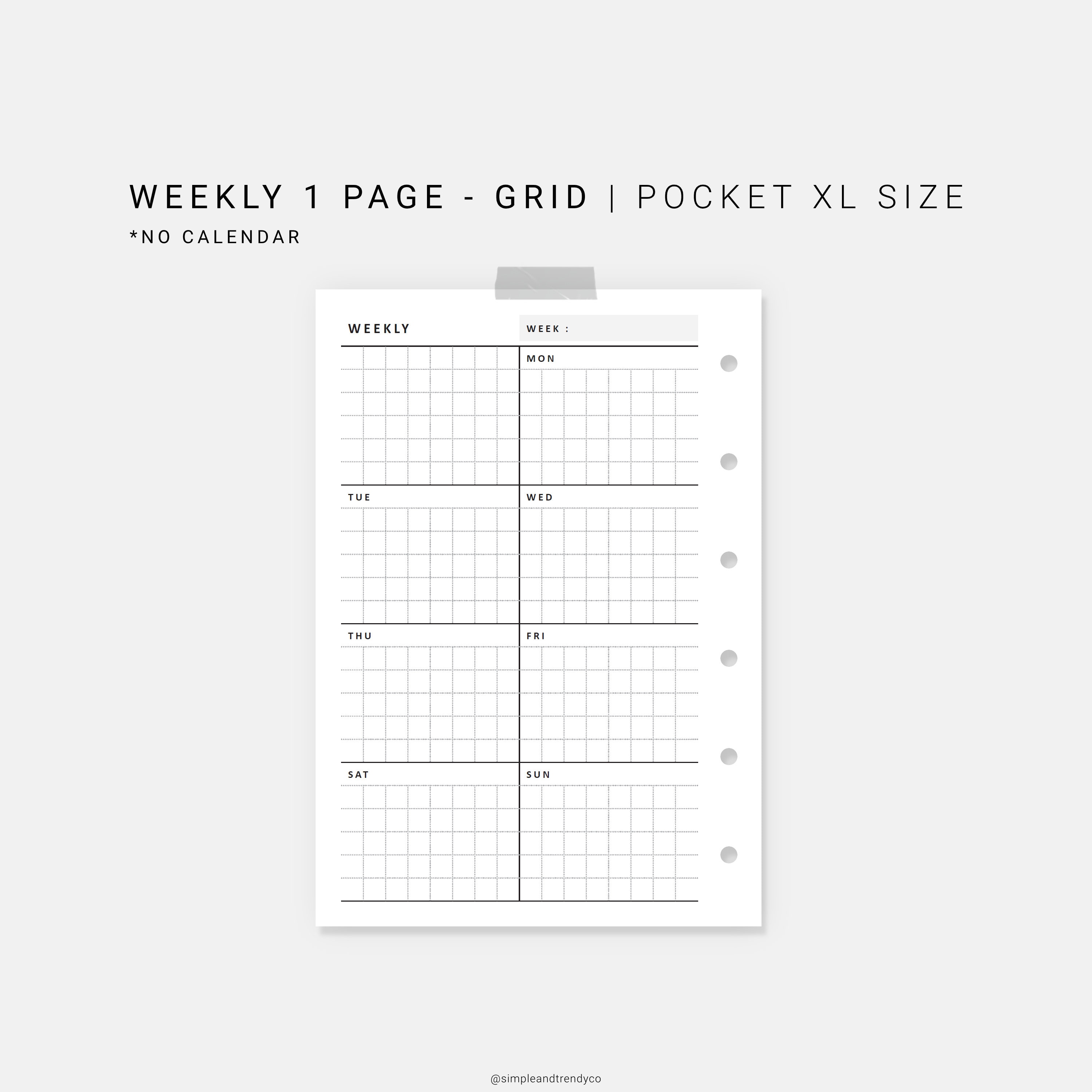 Week on One Page Printable Pocket XL Weekly 1 Page Vertical | Etsy