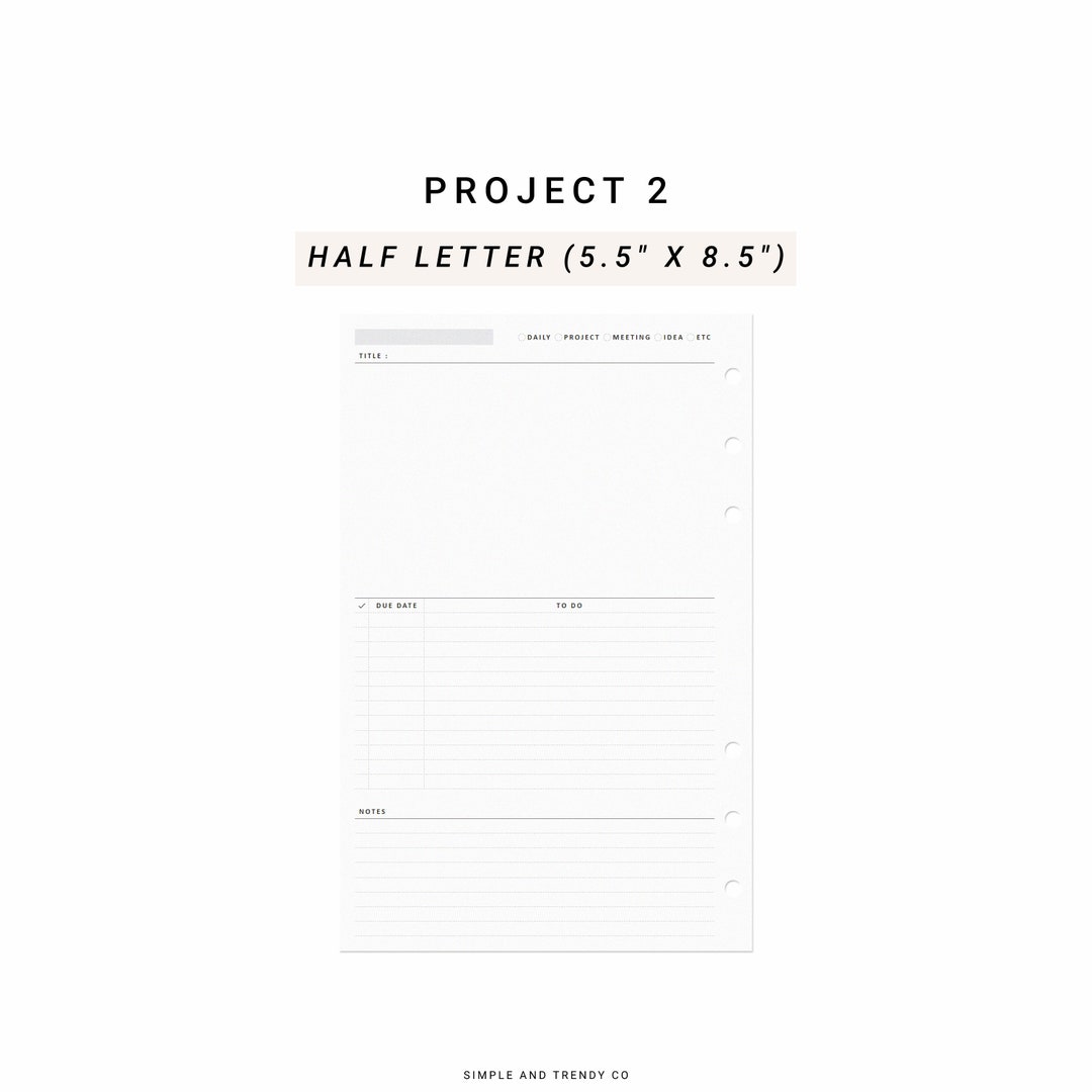 Project Planner Half Size Half Inserts, Printable Daily Planner, Ideas ...