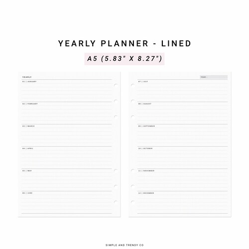 Yearly Planner Printable Yearly Overview Inserts A5 Year at - Etsy