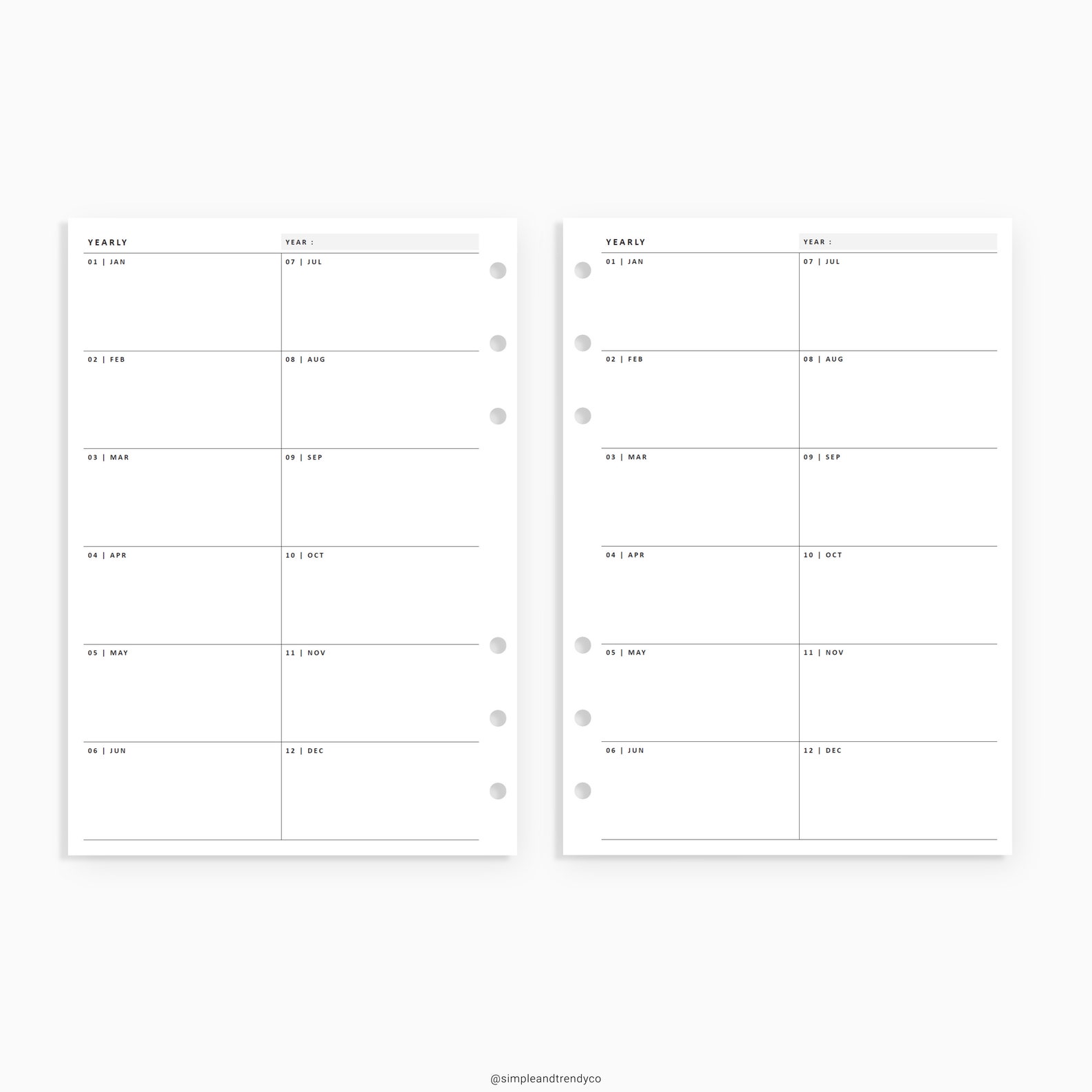 Year At A Glance A5 Planner Inserts Yearly 1 Page Yearly | Etsy