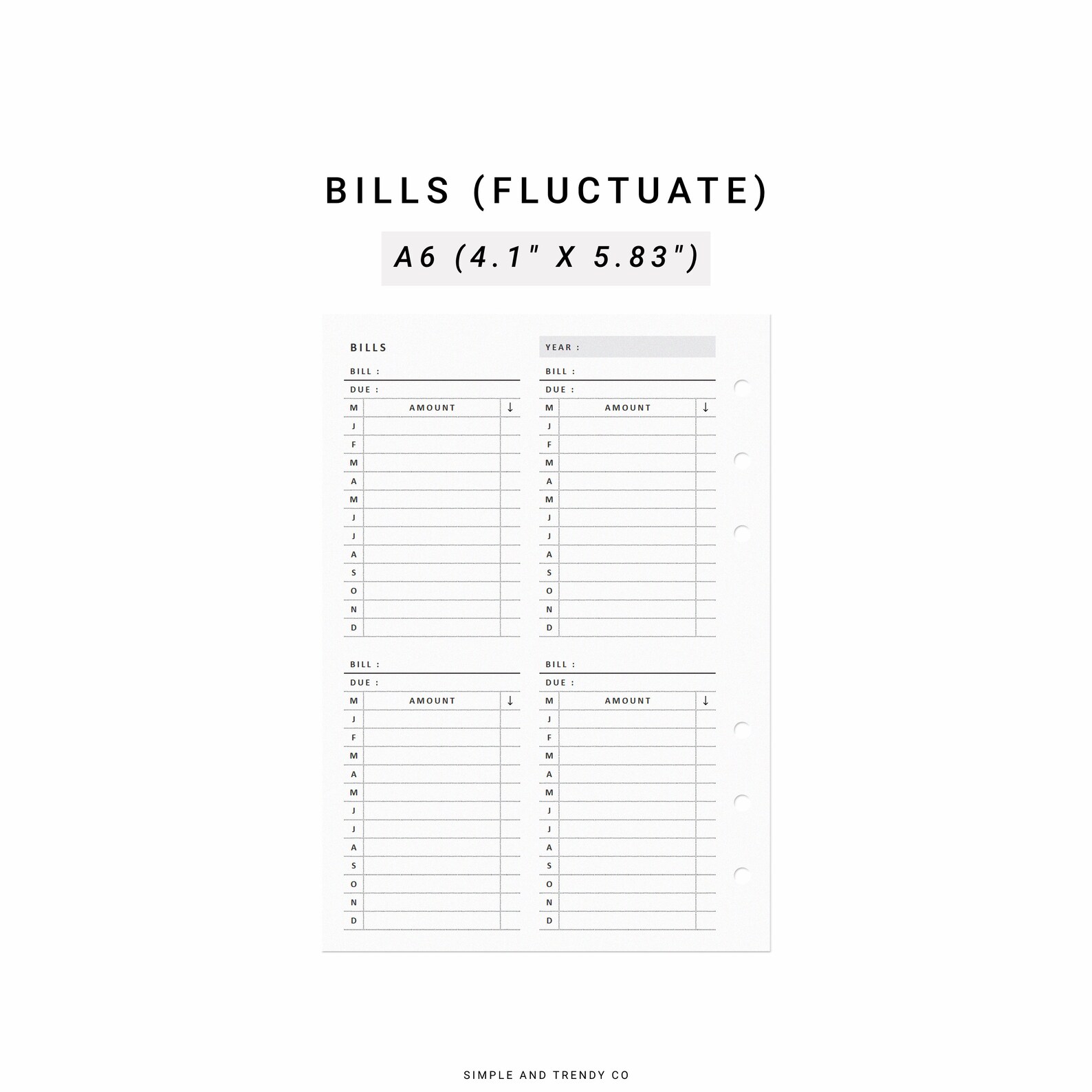 Bill Tracker Printable A6 Inserts Bill Organizer Bill Due - Etsy