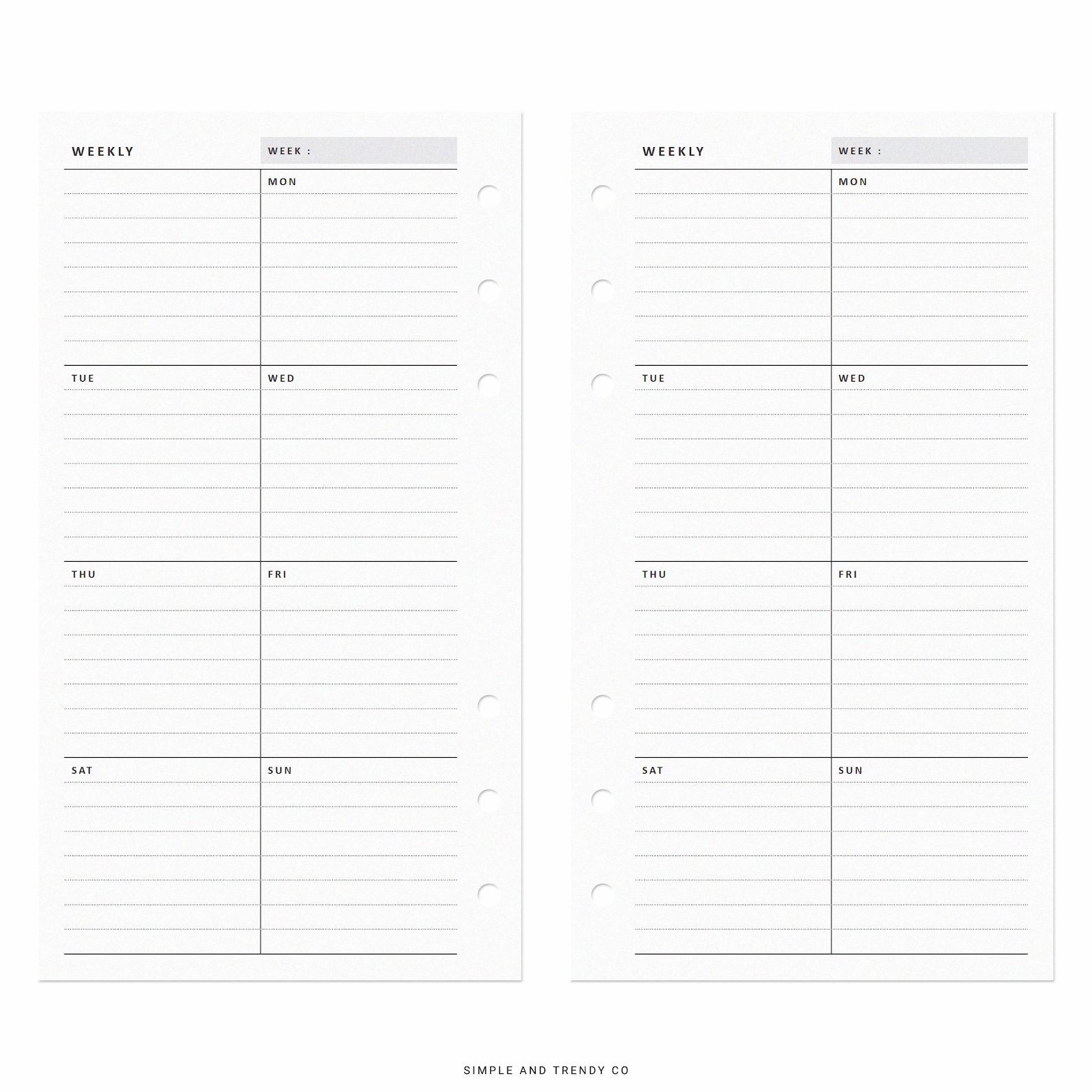 Week on One Page Printable Personal Planner Inserts Weekly 1 - Etsy