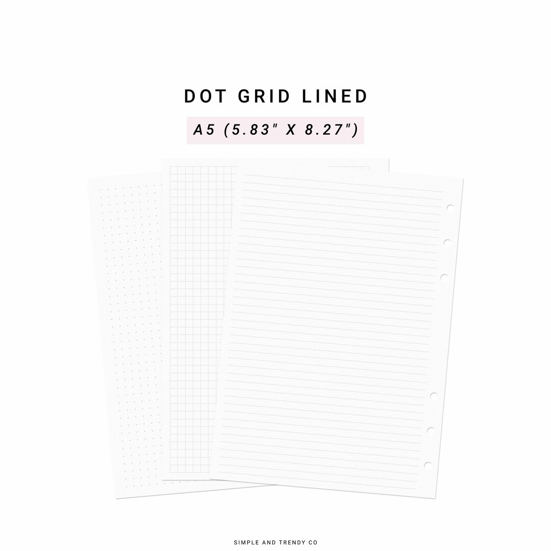 Study Note Paper Dotted Grid A5 Planner Inserts, Printable Writing ...