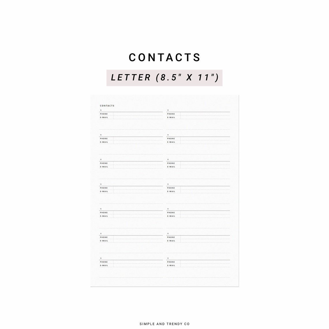 Printable Contacts List US Letter Size Emergency Contacts - Etsy