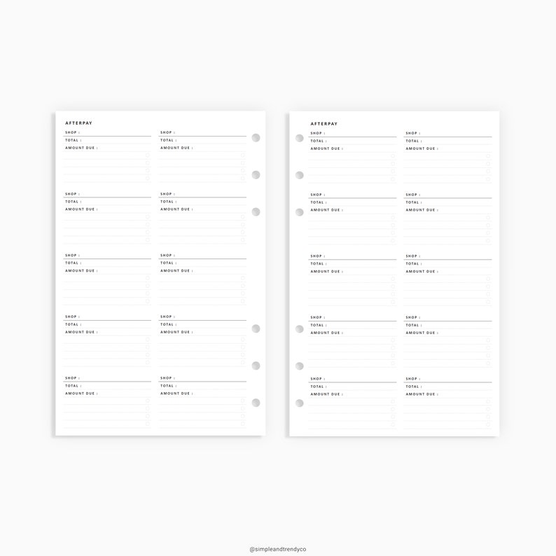Afterpay Tracker Half Size Half Letter Inserts Printable | Etsy