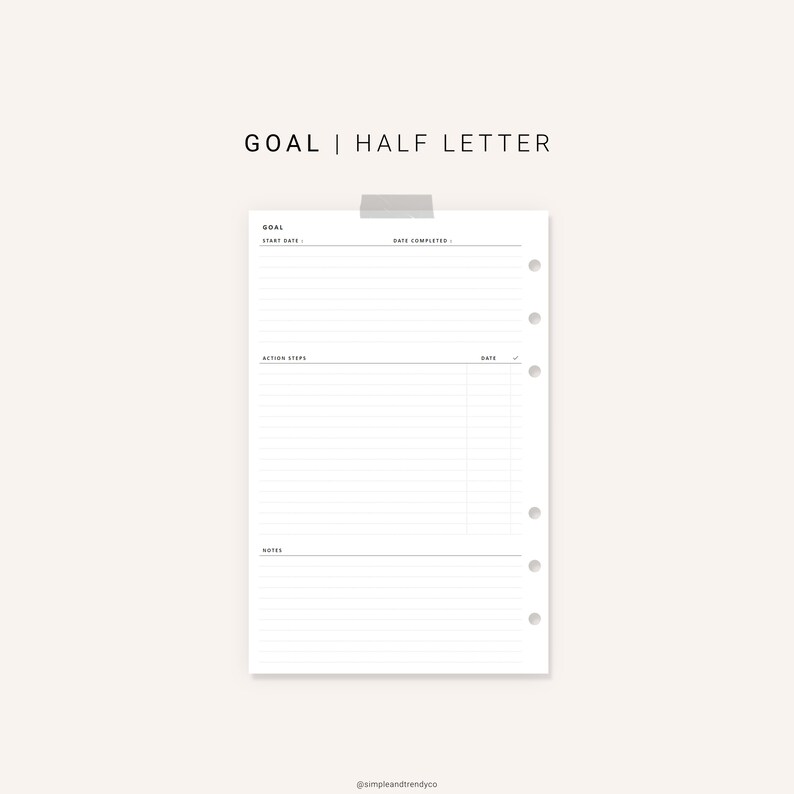 Goal Half Size Half Letter Inserts Goal Setting Goal | Etsy