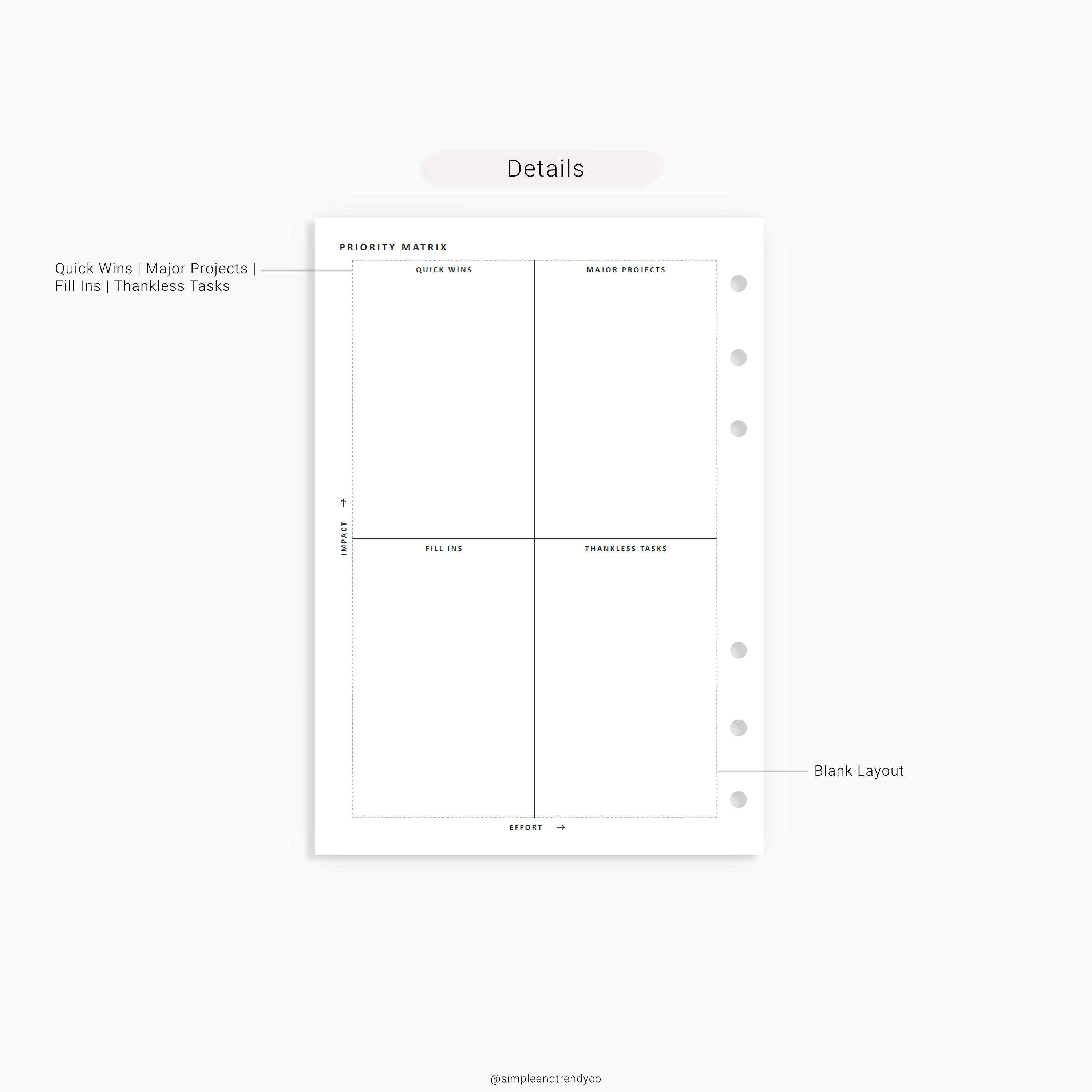 Action Priority Matrix Quick Wins Major Projects Fill Ins | Etsy