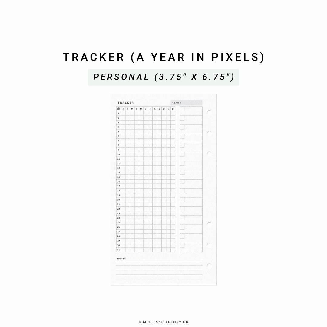 Yearly Tracker, Personal Planner Inserts Printable, A Year in Pixels ...