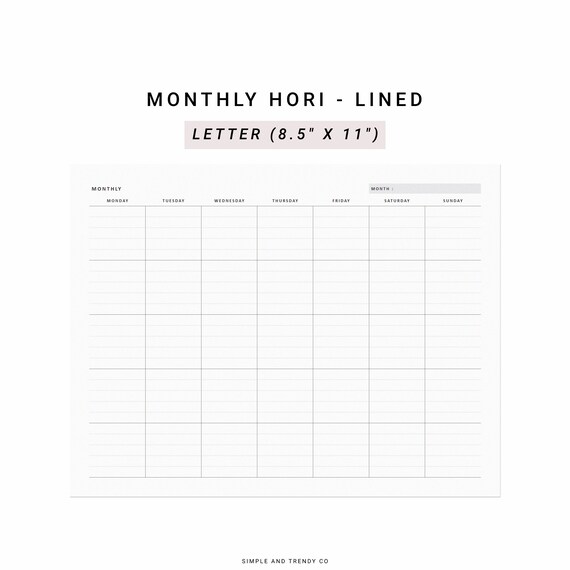 Monthly Planner US Letter Size Monthly Calendar Printable - Etsy