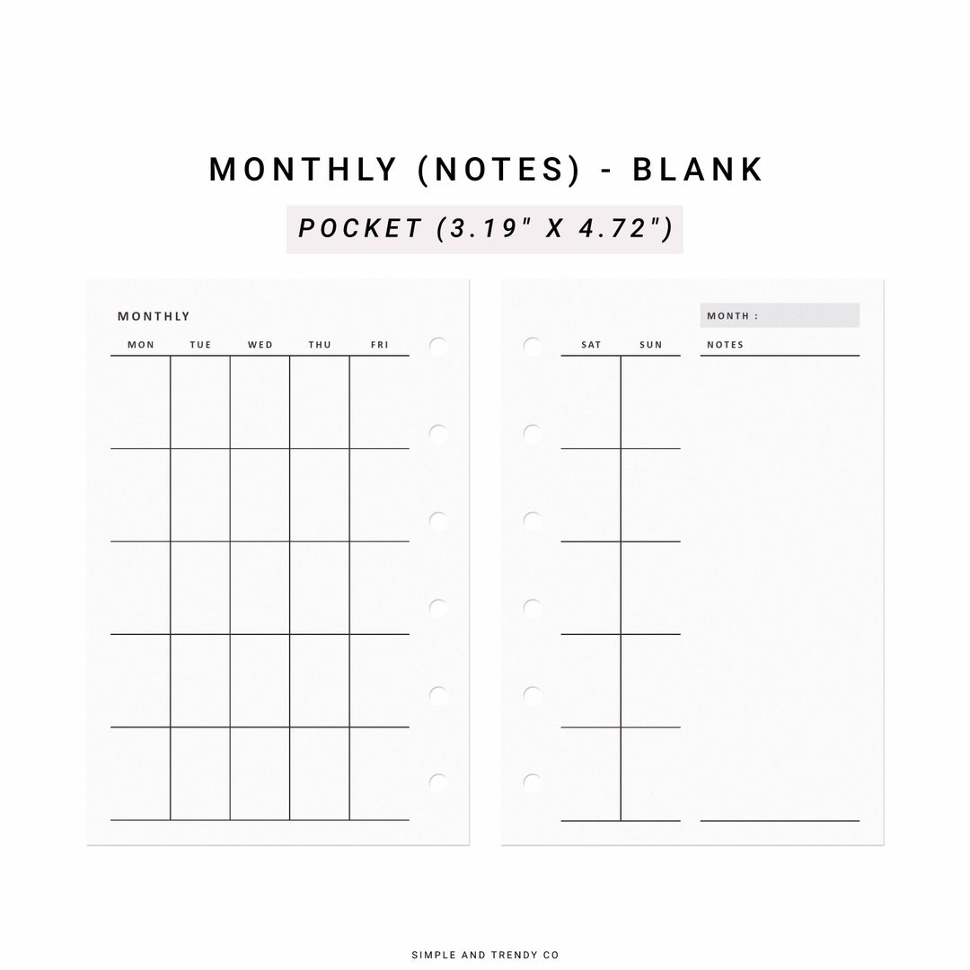 Monthly Planner Printable Pocket Size Undated Monthly Plan - Etsy