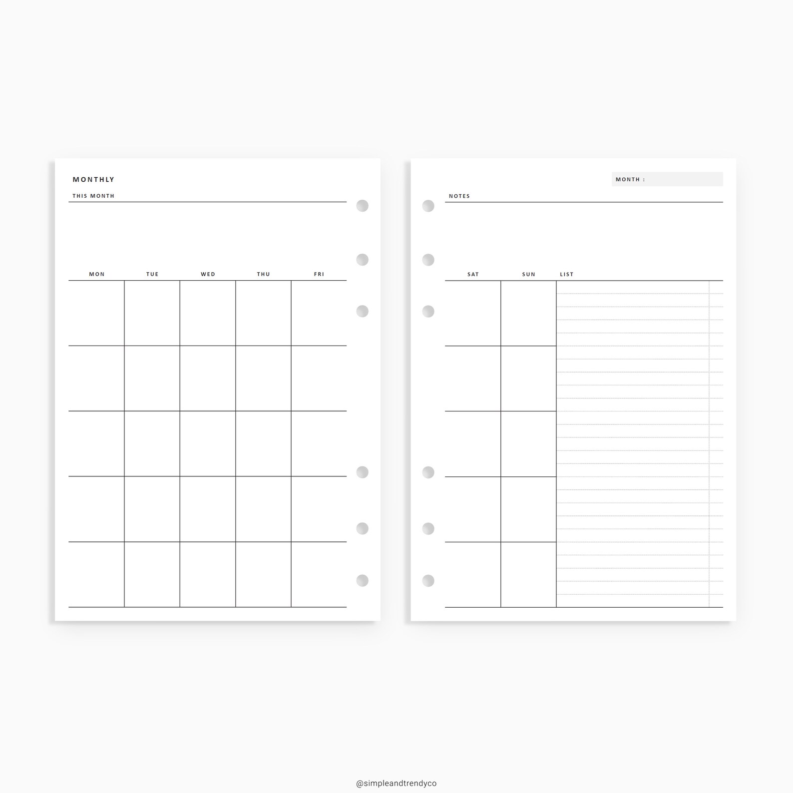 Monthly Planner Personal Wide Printable Monthly Notes | Etsy