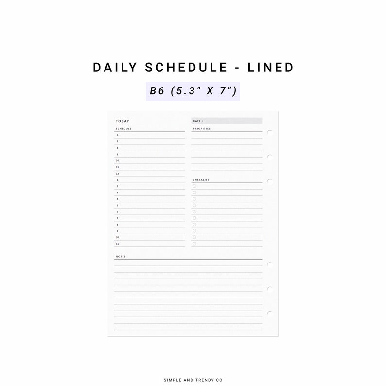 Daily Planner Printable B6 Inserts Daily Planners and - Etsy