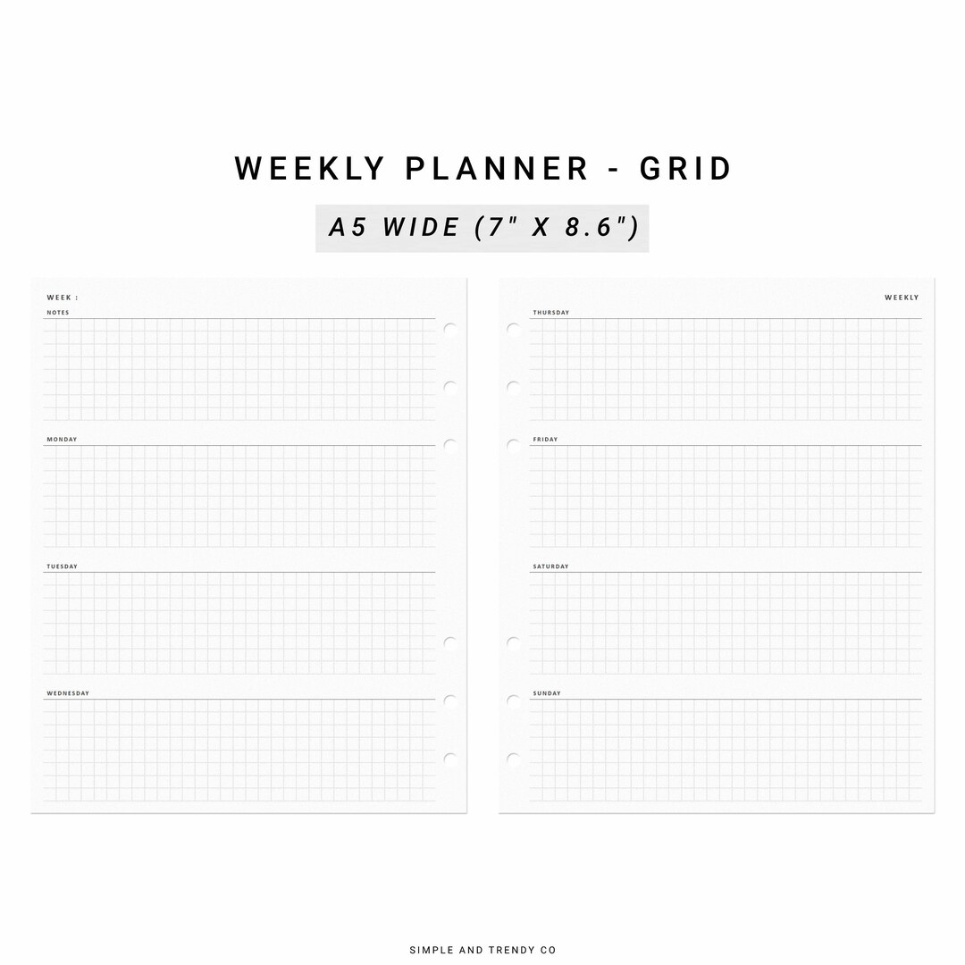 A5 Wide Weekly Planner Printable Weekly Schedule Printable - Etsy