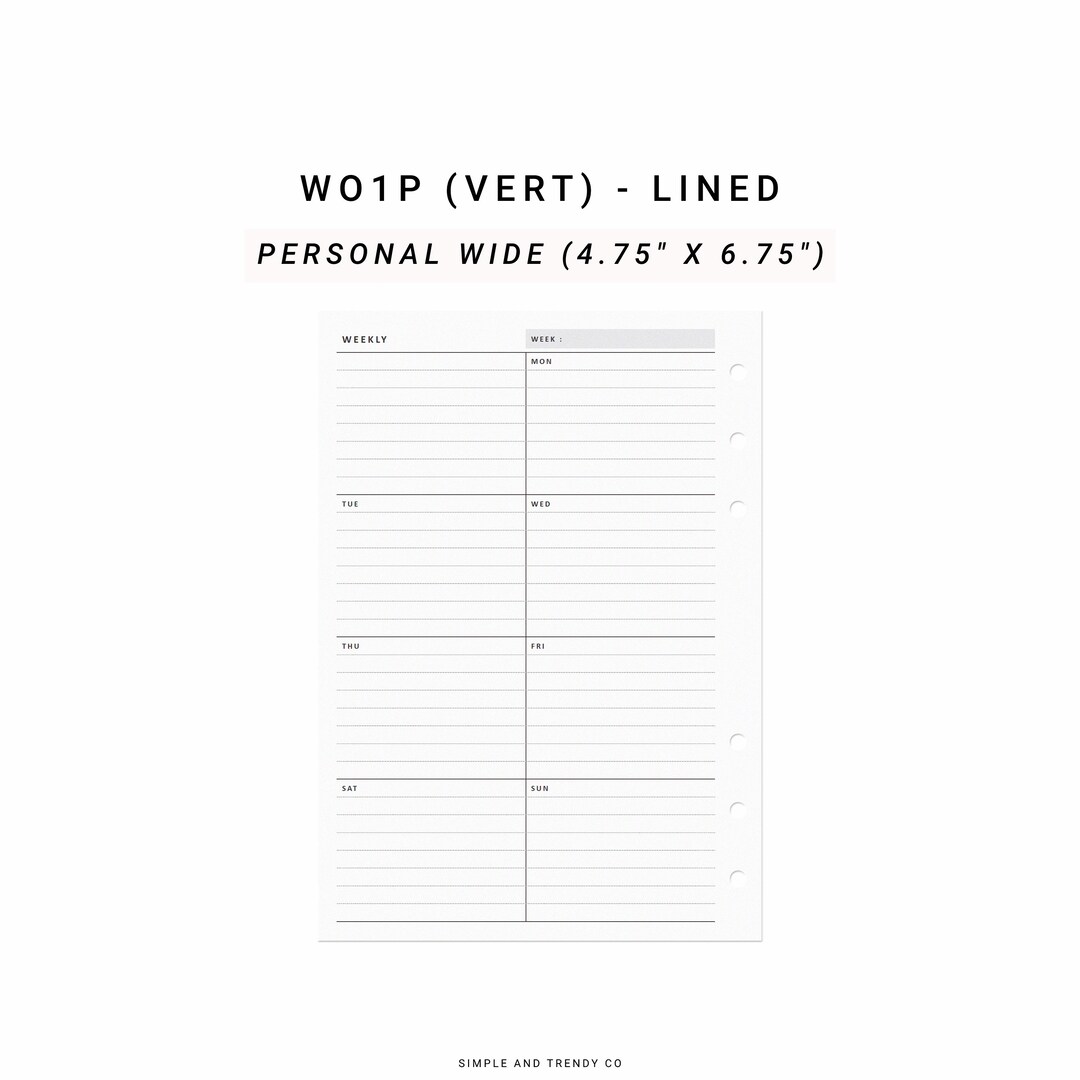 Week on One Page Printable Personal Wide, Weekly 1 Page Vertical Weekly ...