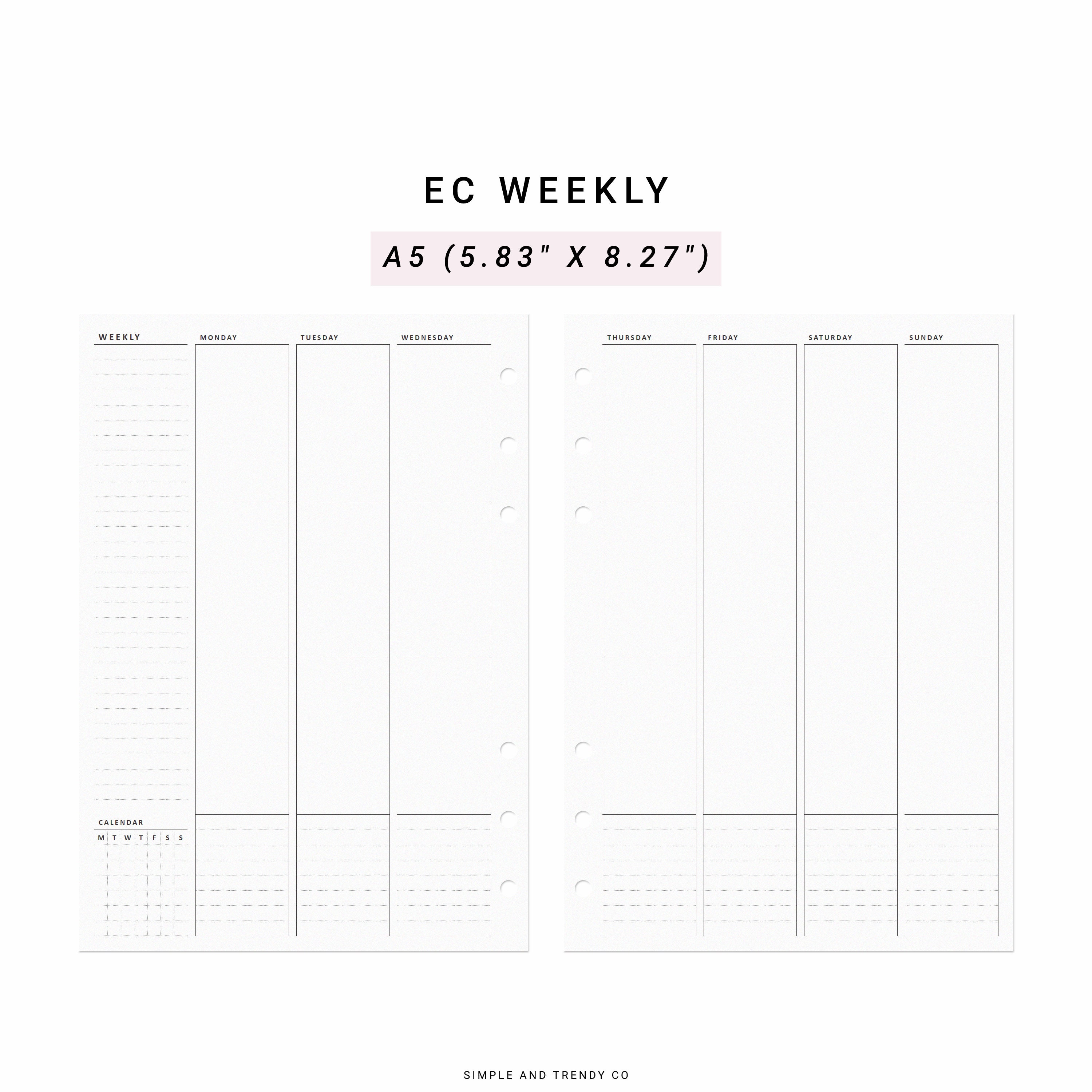 Weekly Planner Erin Condren Inserts Undated Printable A5 - Etsy