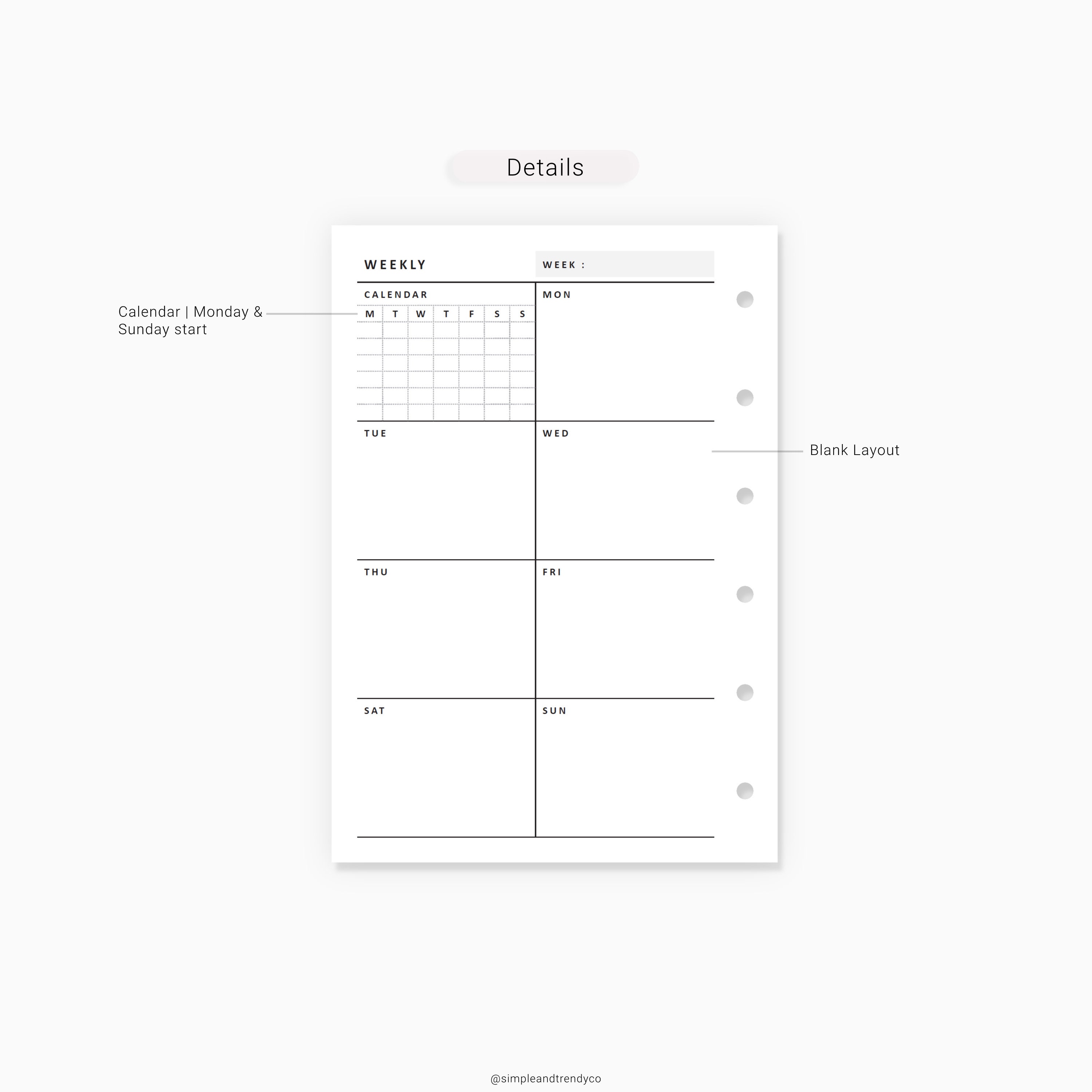 Week on One Page Printable Pocket XL Weekly 1 Page Vertical | Etsy