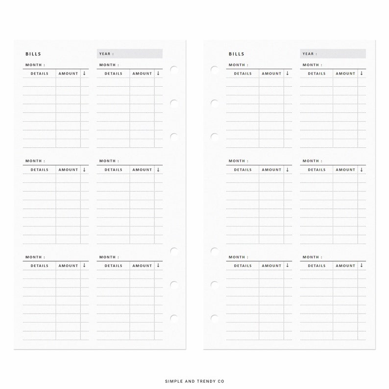 Bill Tracker Printable Personal Planner Inserts Bill - Etsy