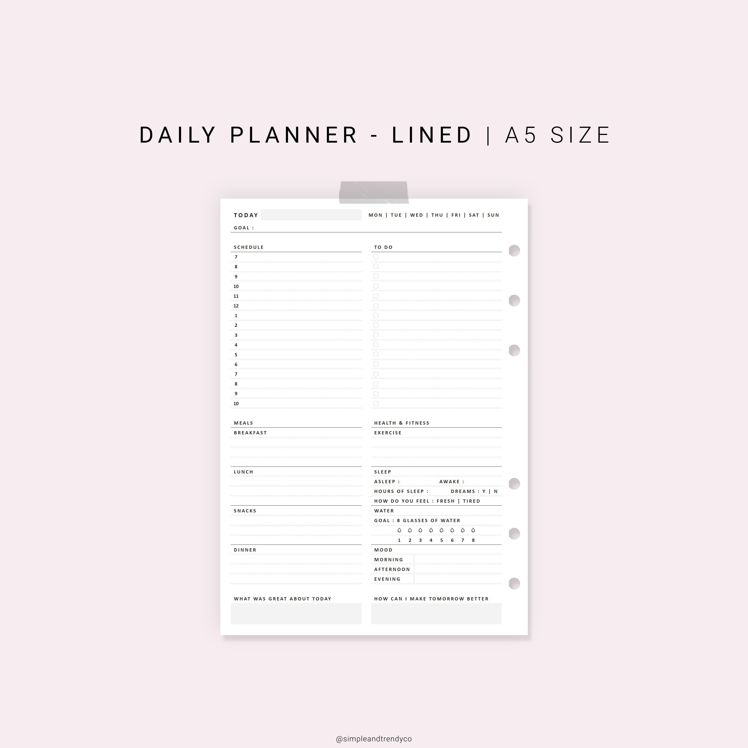 Daily Planner A5 Planner Inserts Minimalist Printable Day | Etsy