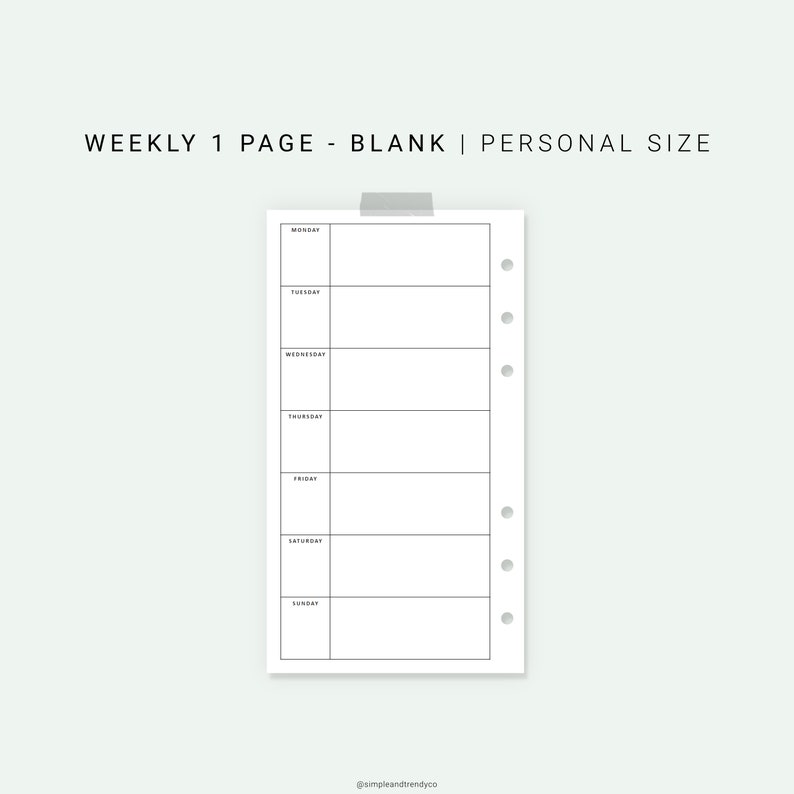 Week on One Page Weekly Planner Pages Printable Personal | Etsy