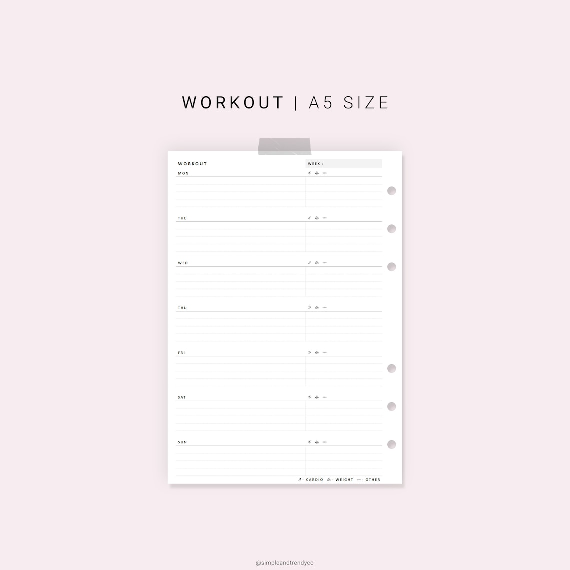 Workout Tracker A5 Planner Inserts Printable Weekly Workout | Etsy
