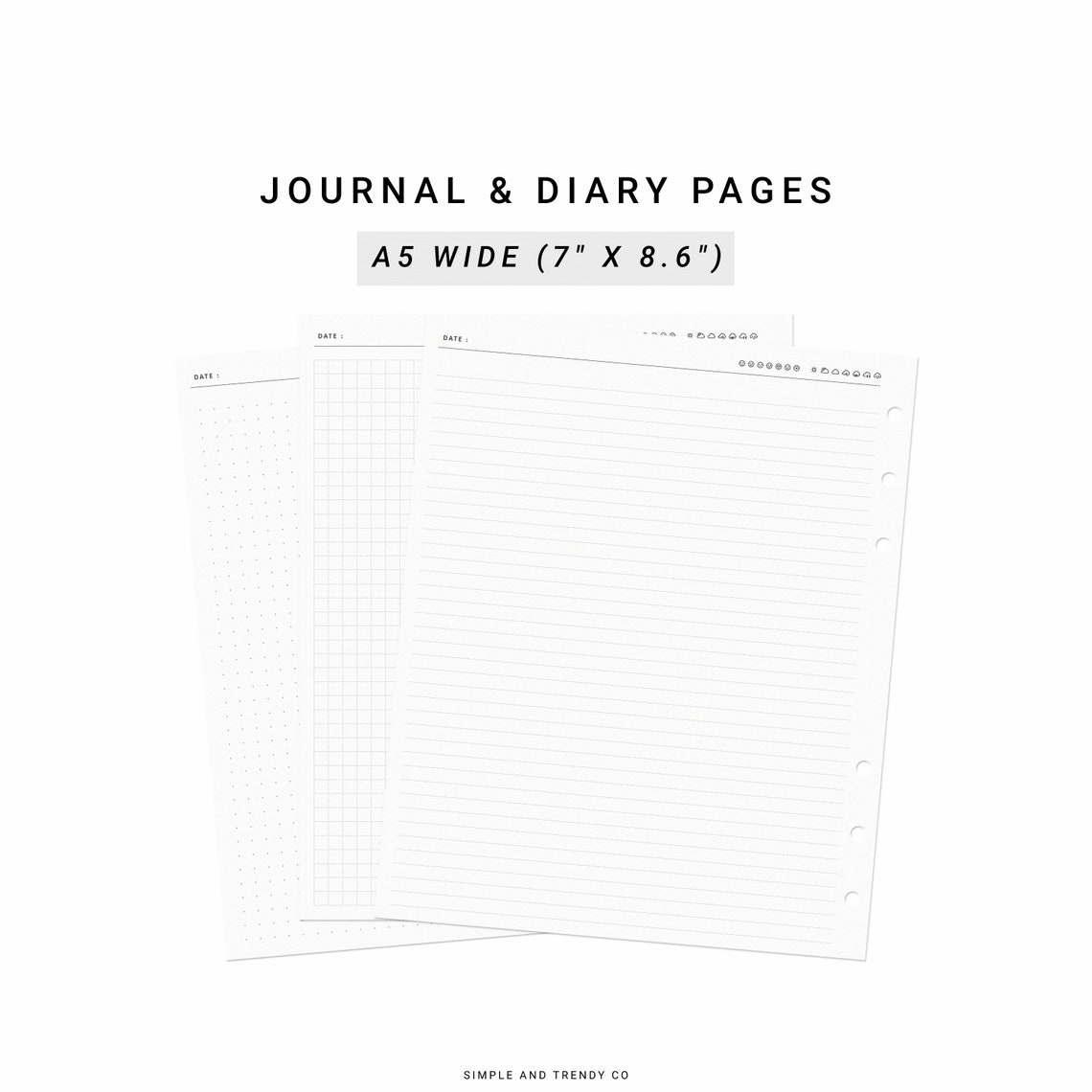Printable Diary Pages Travel Journal A5 Wide Writing Journal - Etsy