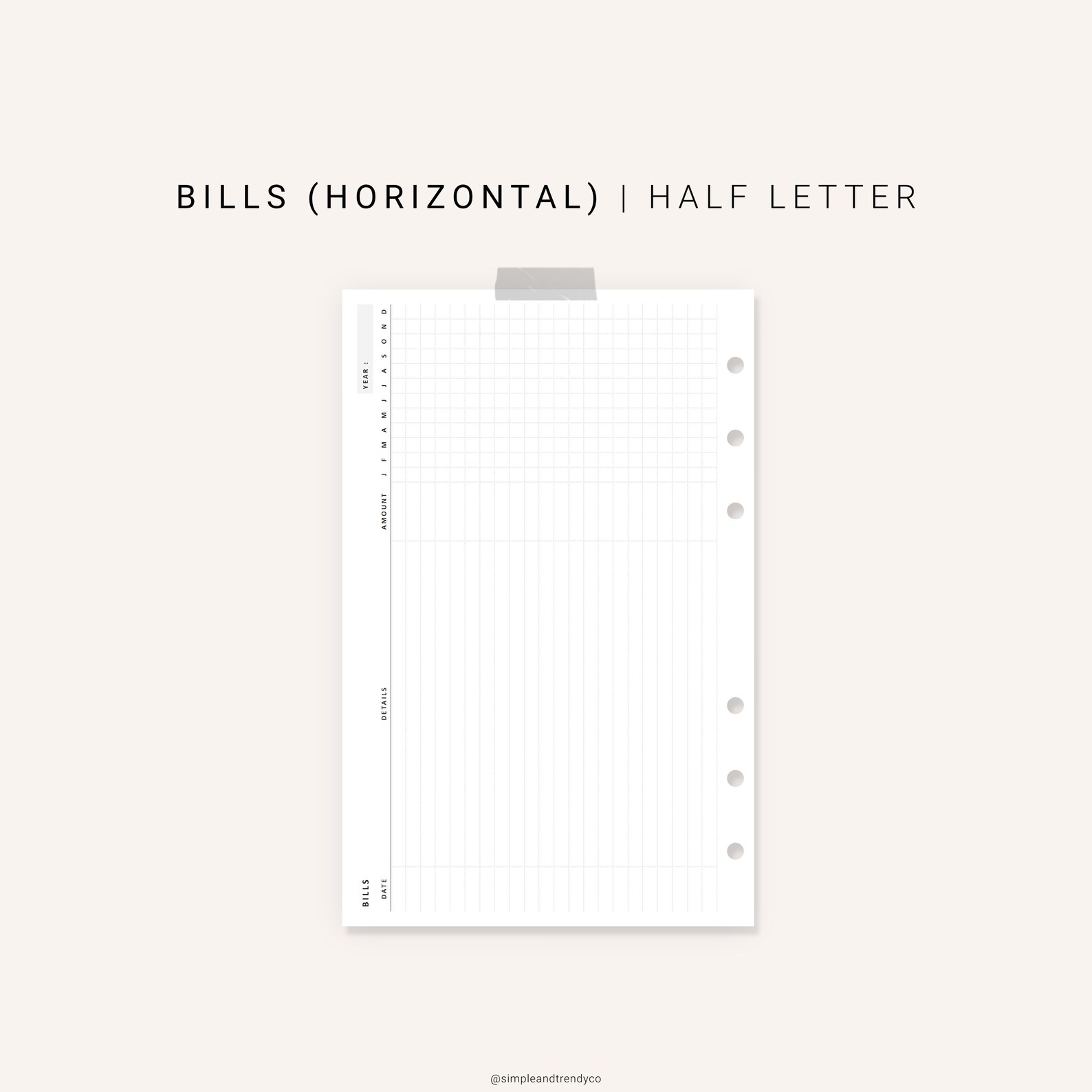 Bill Tracker Horizontal Printable Half Size Half Letter | Etsy