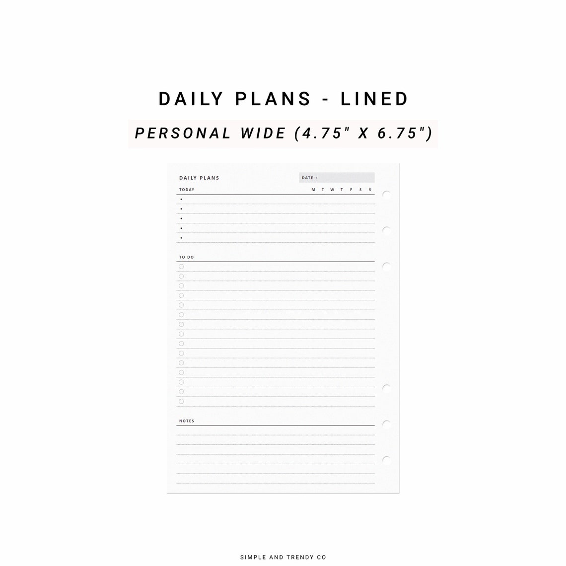 Daily Planner Printable Personal Wide Daily Organiser Daily - Etsy