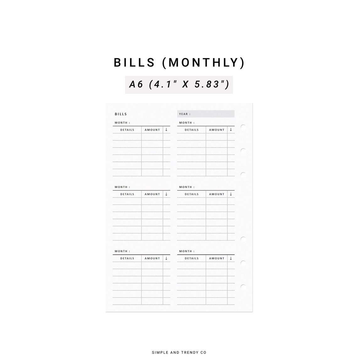 Bill Tracker Printable A6 Inserts Bill Organizer Bill Due - Etsy
