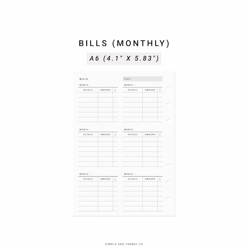 Bill Tracker Printable A6 Inserts Bill Organizer Bill Due - Etsy Bill Tracker Printable A6 Inserts Bill Organizer Bill Due - Etsy