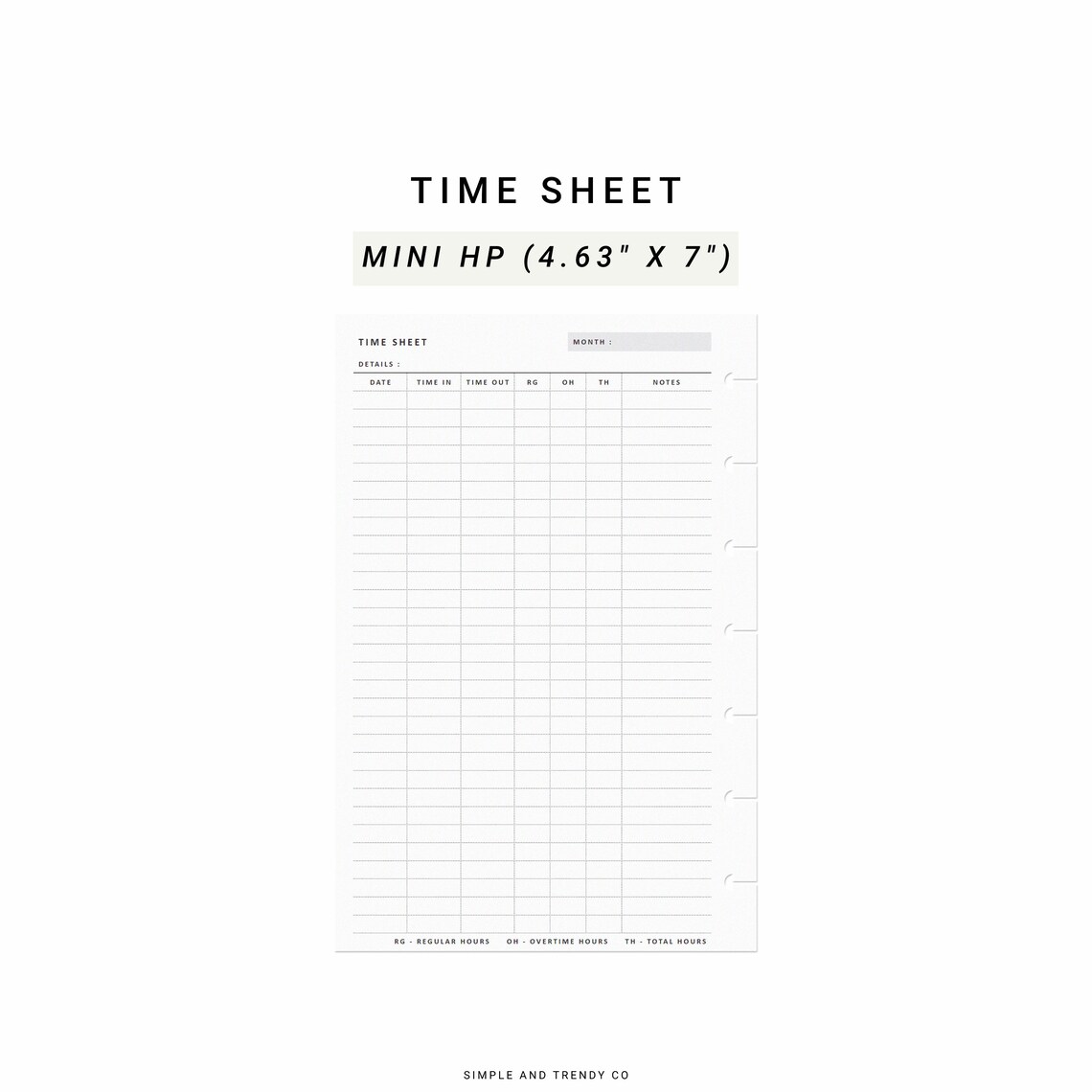 Time Sheet Log Printable Happy Planner Mini Time Card | Etsy