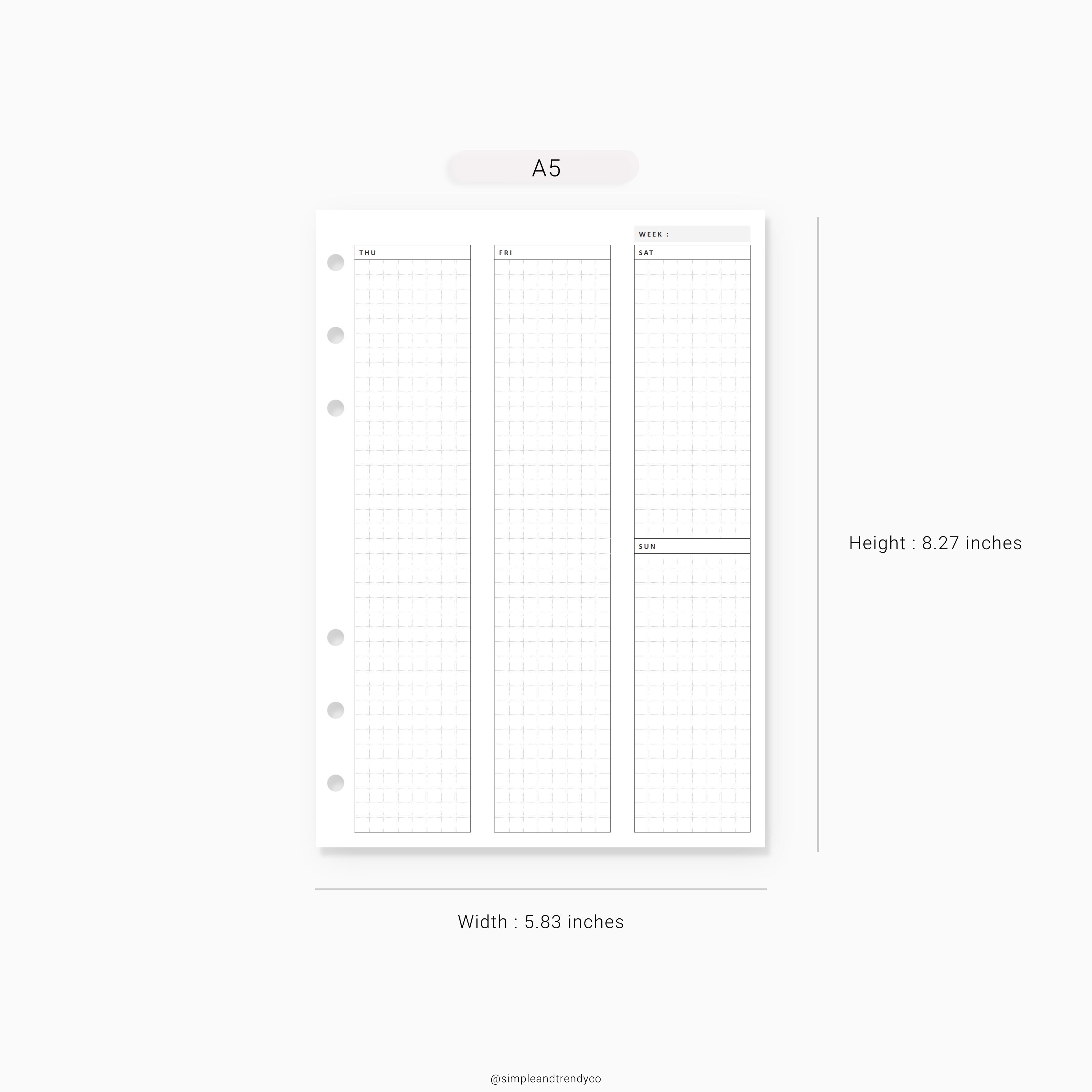 Vertical Weekly Planner 1.5 Inch Column A5 Planner Insert EC | Etsy